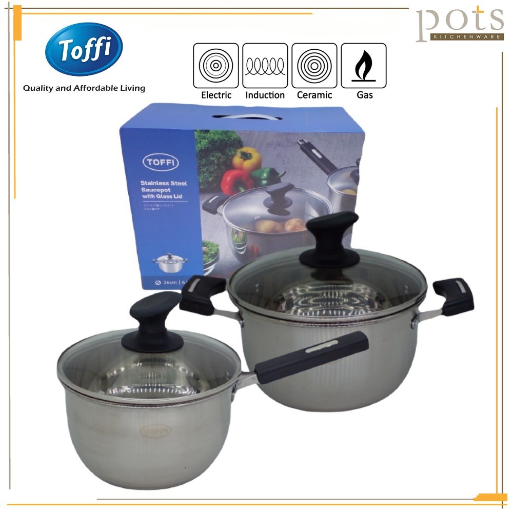 Toffi Stainless Steel 201 Sauce Pan or Saucepot with Glass Lid; Kuali ...