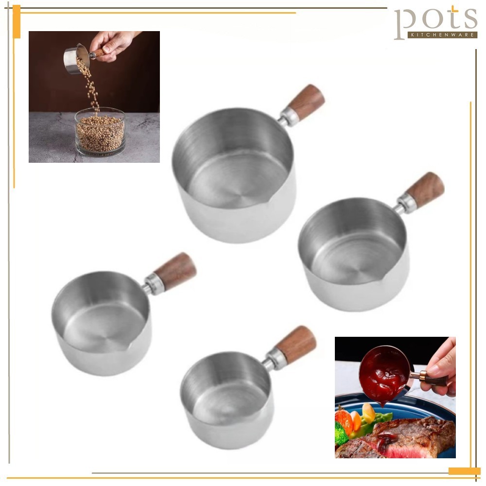 SUS 304 Sauce Cup Sauce Dish Short Wooden Handle; Pinggan Sos Cawan Sos ...
