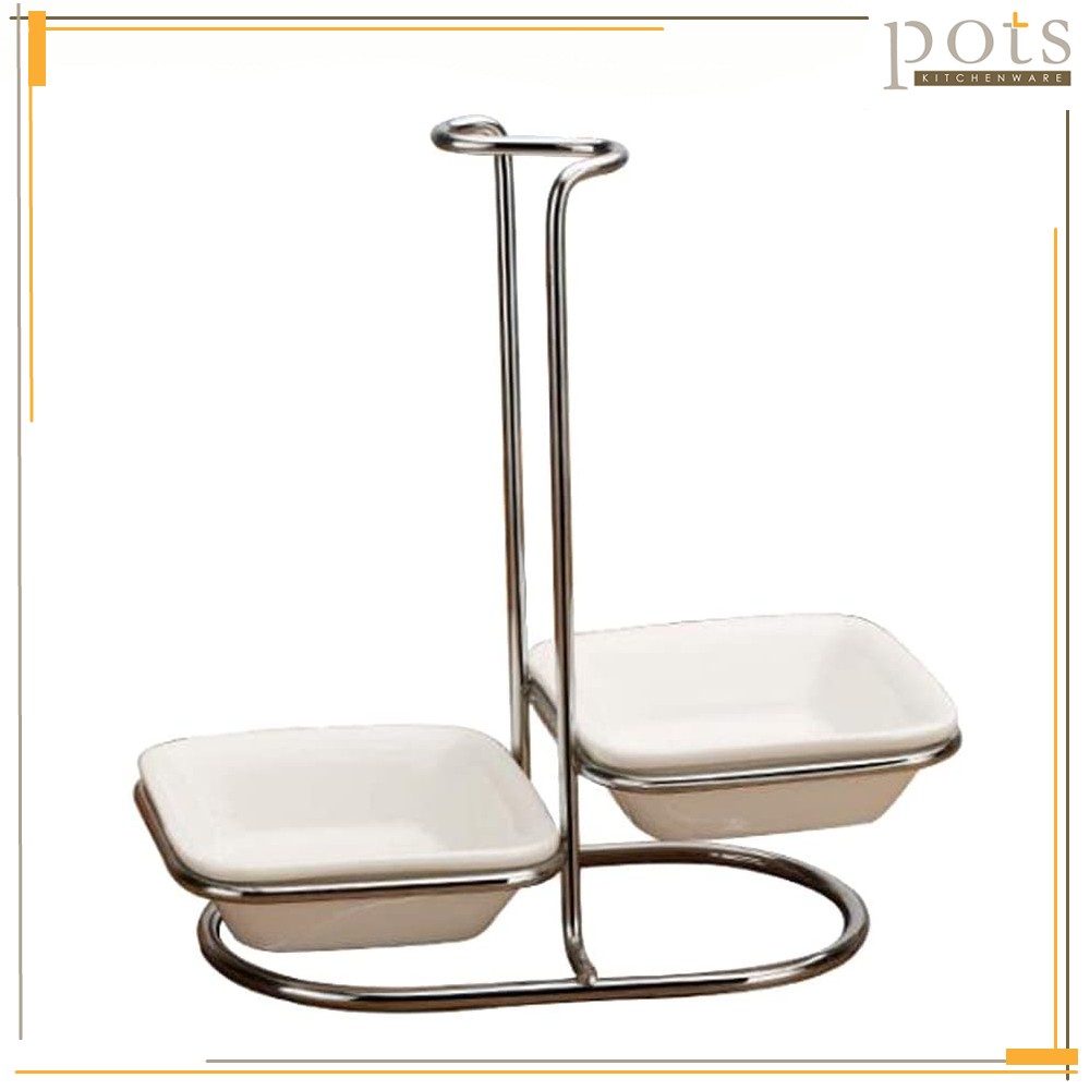 Stainless Steel White Ceramic Porcelain Dish Double Square Ladle Holder ...