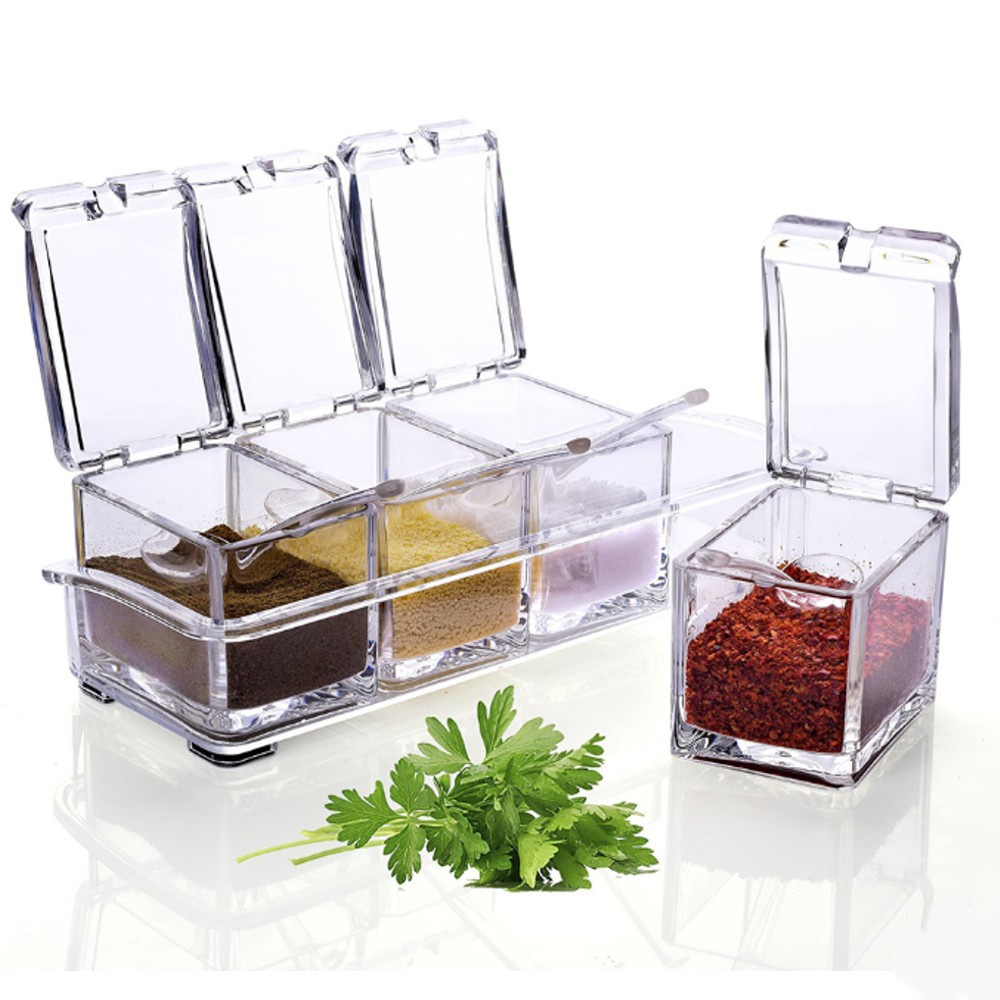 Acrylic Transparent Clear PS 3 Compartment Condiment Sauce Pepper Chili ...